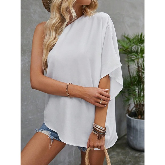 WILA | Tops | Minimalist Boho One Shoulder Batwing Sleeve Blouse | Poshmark